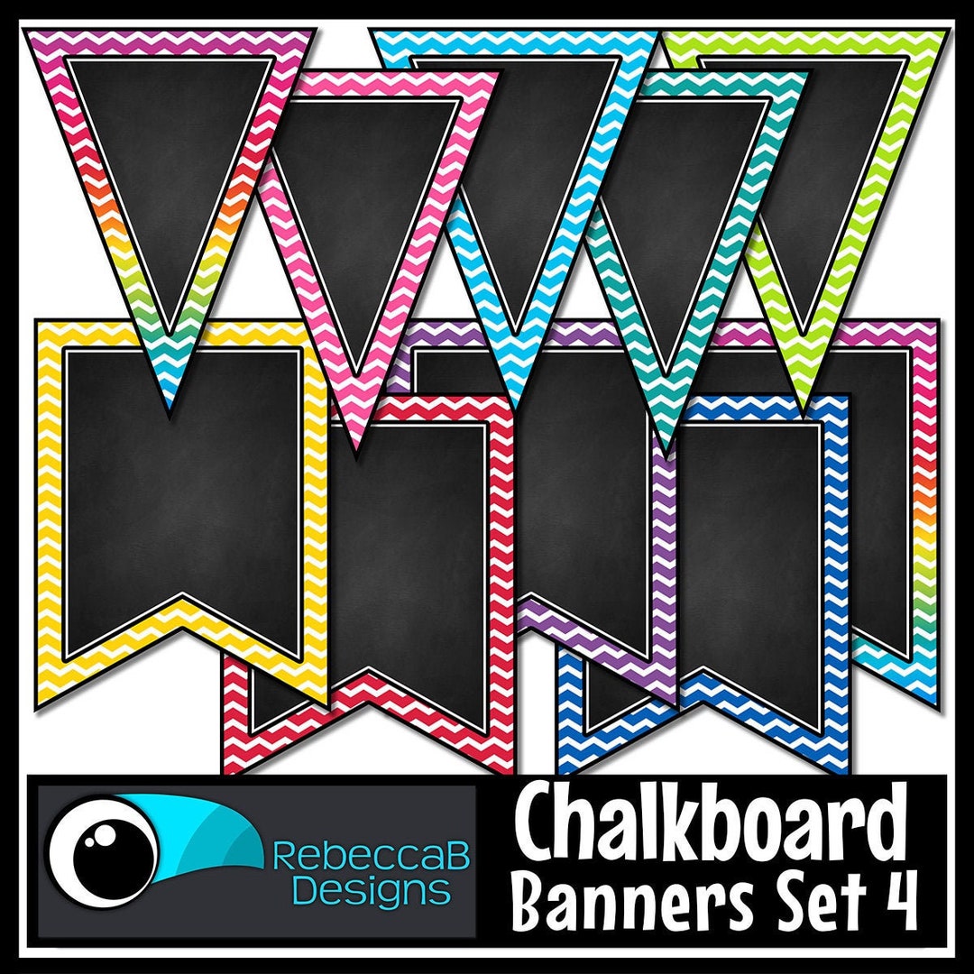 Chalkboard Bunting Pennant Banners Clip Art Set 4 Chalkboard - Etsy