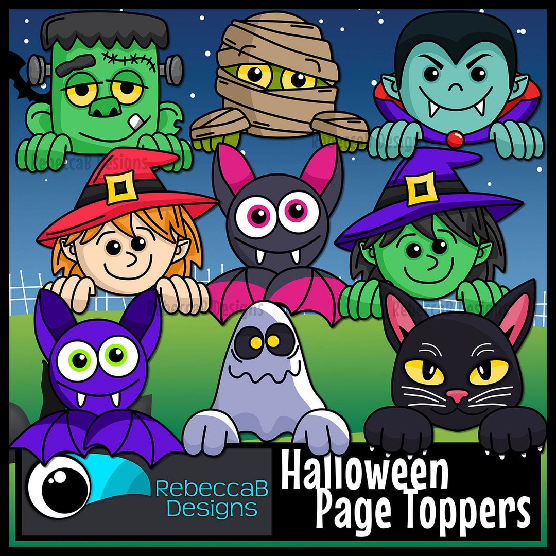 Halloween Page Toppers Clip Art, Halloween Faces Clip Art, Digital ...