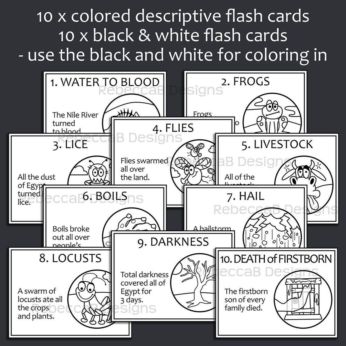 Ten Plagues of Egypt Wheel Spinner and Descriptive Flash Cards, Moses ...