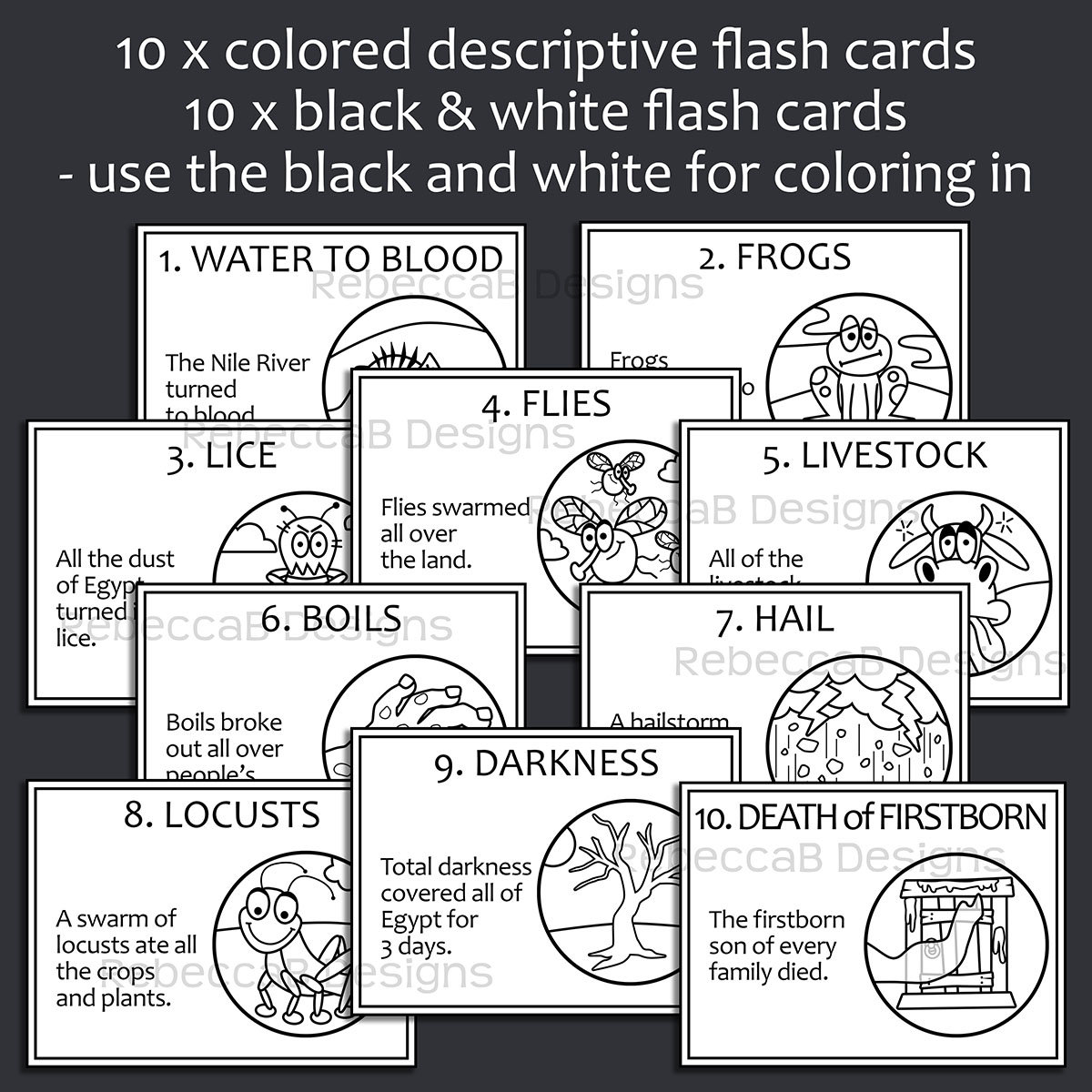 Ten Plagues of Egypt Wheel Spinner and Descriptive Flash Cards, Moses ...