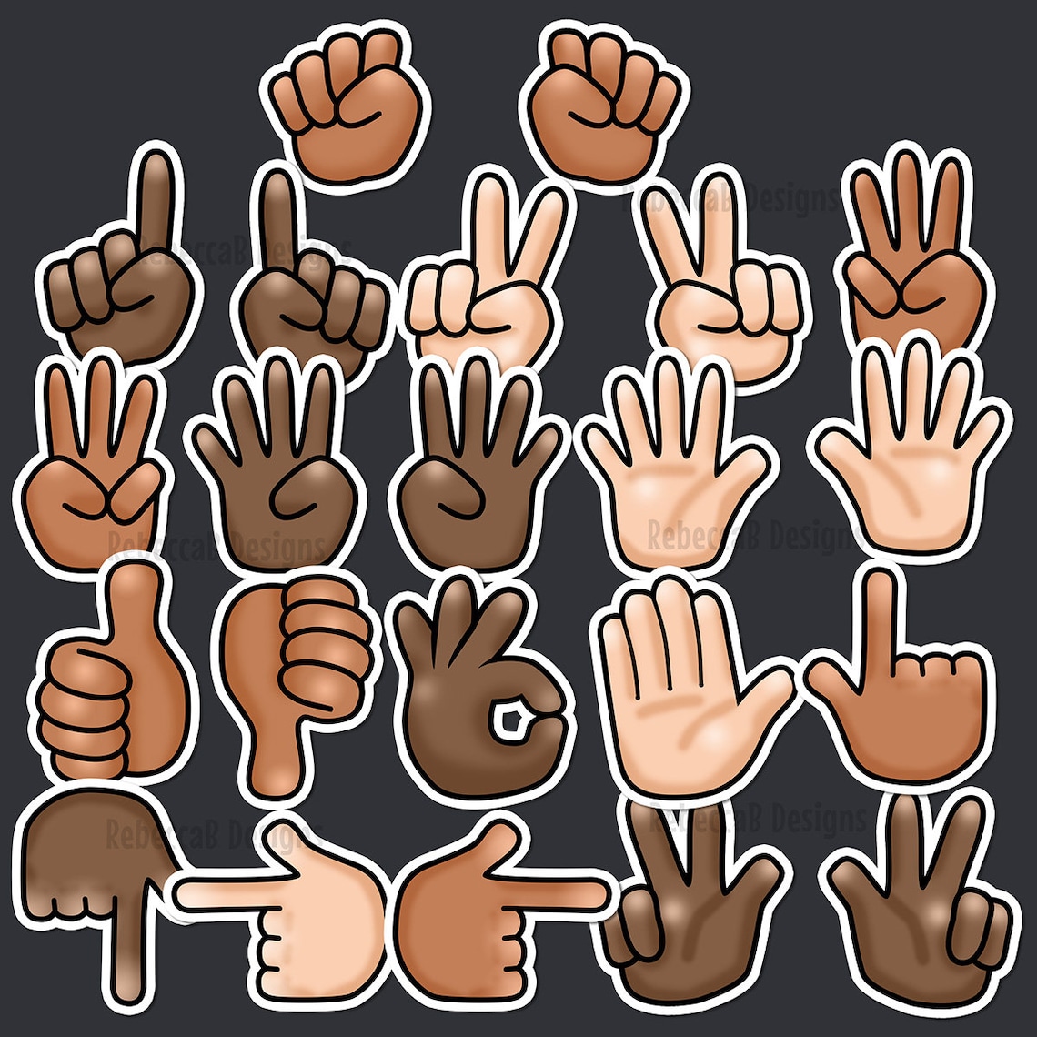 Finger Counting Hands Clip Art Multicultural Clip Art Skin | Etsy