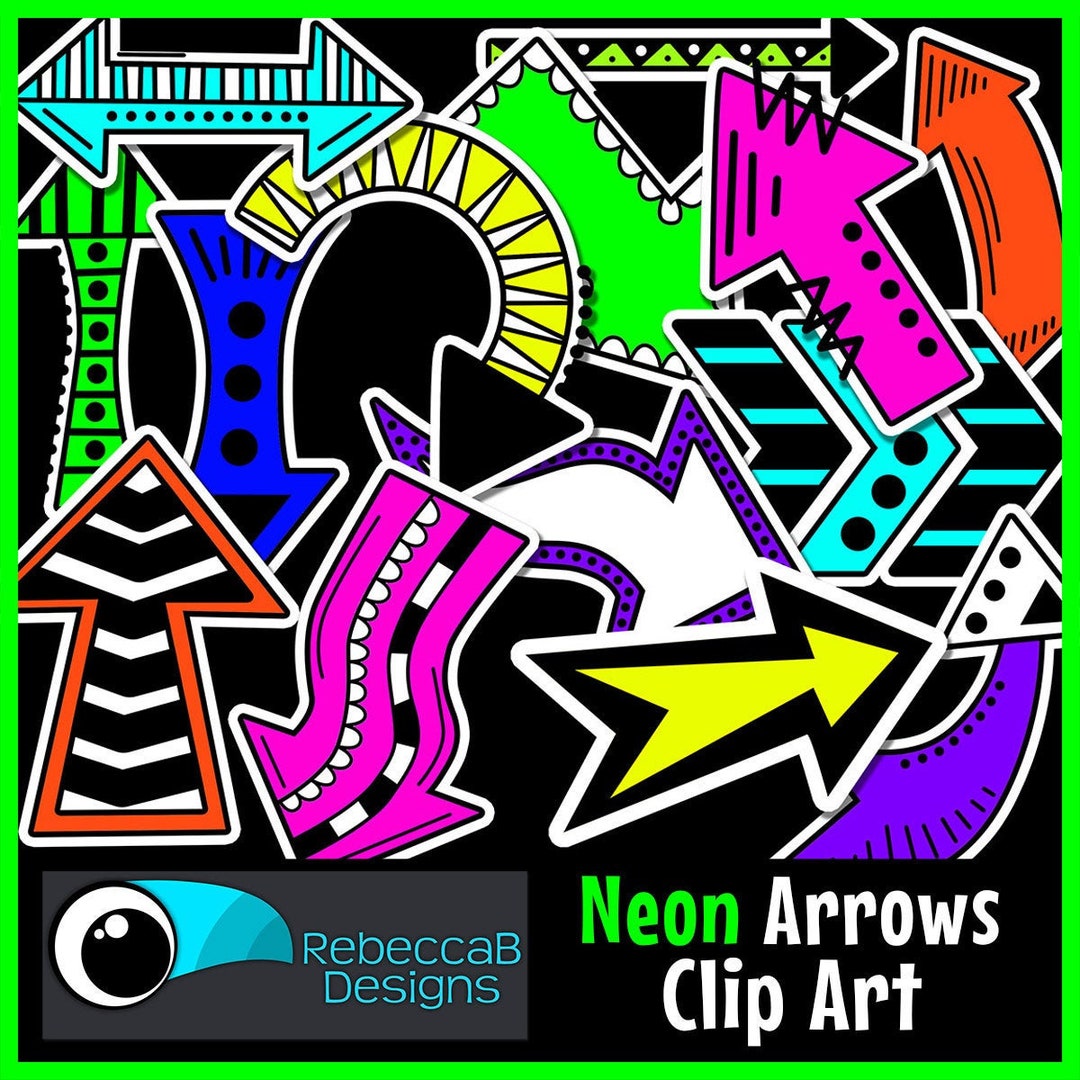 Neon Doodle Arrows Clip Art, Doodle Arrows Clip Art, Colored Arrows ...