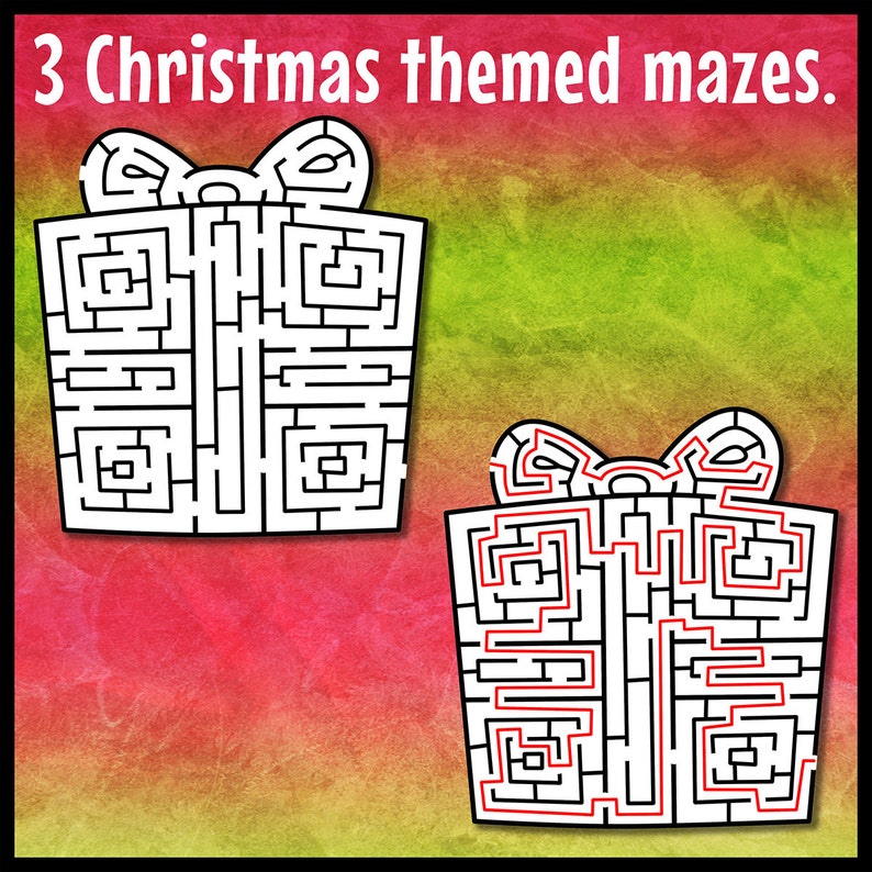 Christmas Maze Clip Art Set 1, Christmas Clip Art, Mazes With Solutions ...