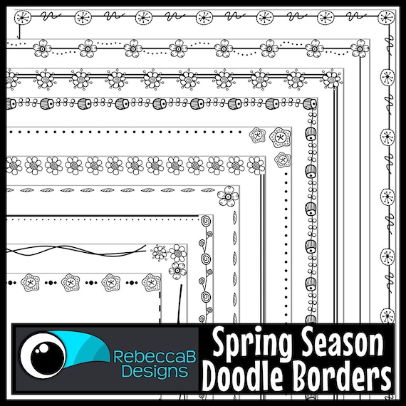 Spring Season Doodle Borders Clip Art Spring Border Frames | Etsy