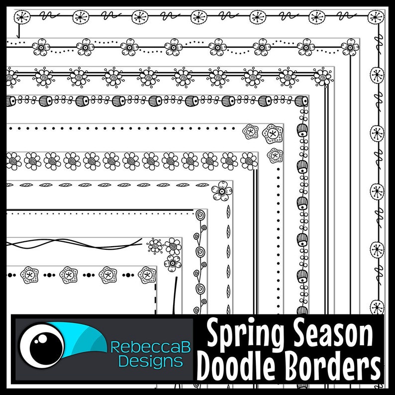 Spring Season Doodle Borders Clip Art, Spring Border Frames, Spring ...