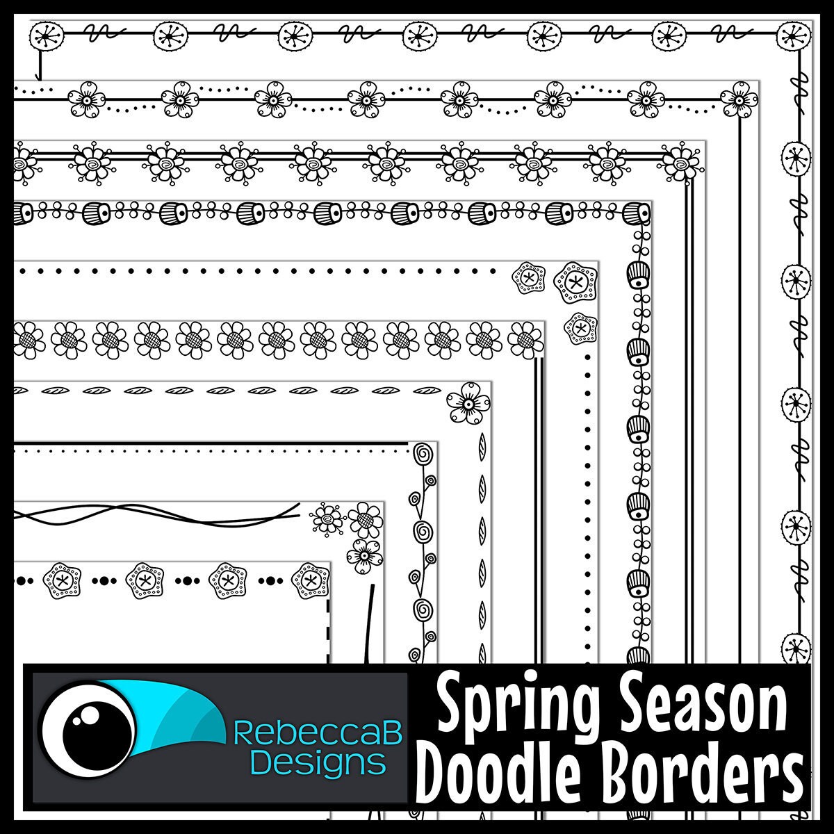 Spring Season Doodle Borders Clip Art, Spring Border Frames, Spring ...