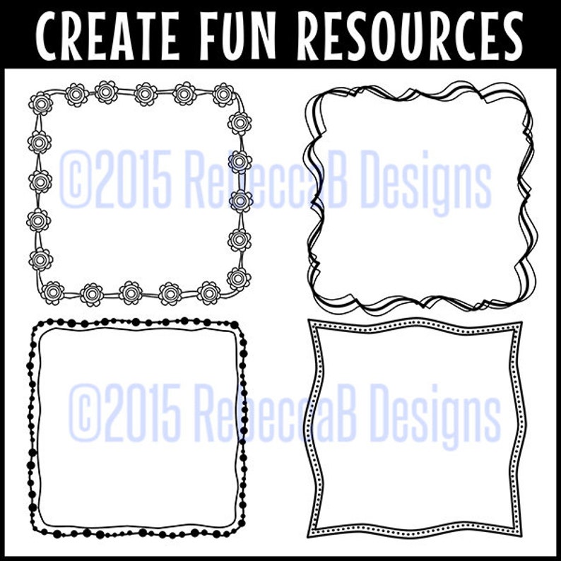 Doodle Text Box Frames Clip Art Set 1: Black Line Borders (PNG Digital ...
