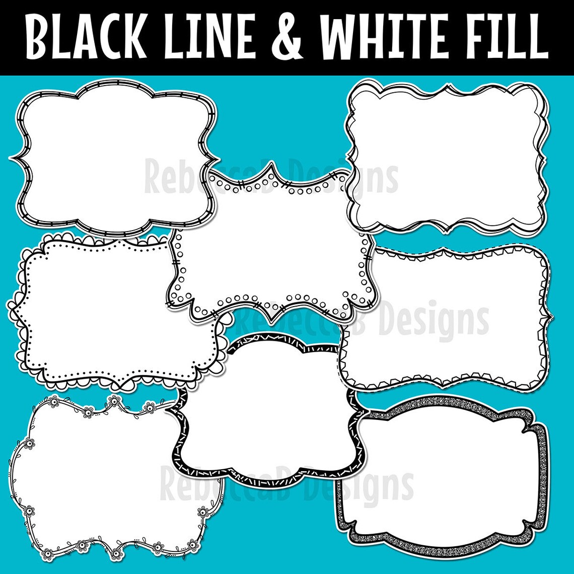 Doodle Border Frames Clip Art Set 1, Text Box Frames Clip Art, Border ...