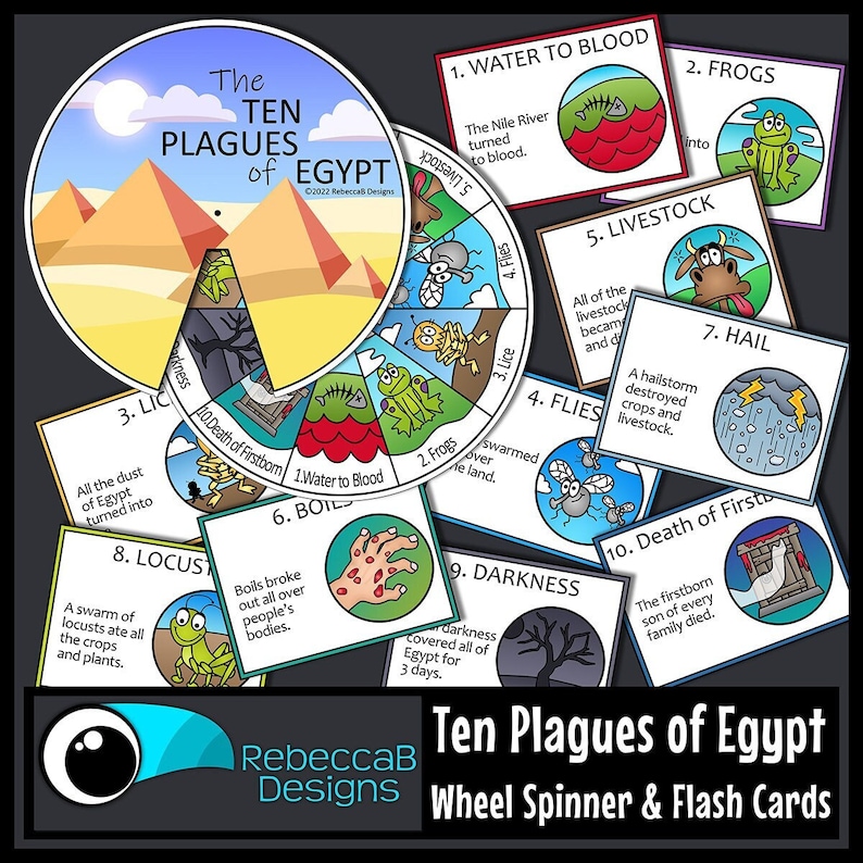 Ten Plagues of Egypt Wheel Spinner and Descriptive Flash Cards, Moses ...