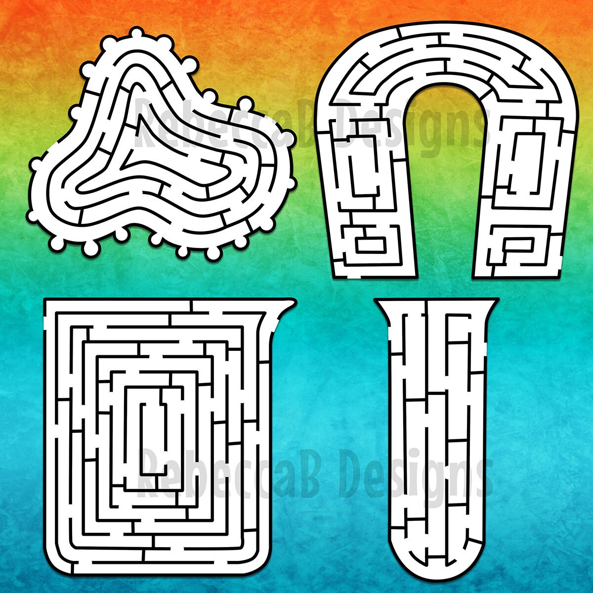 Science Maze Clip Art, Mazes and Solutions Clip Art, Shaped Maze Clip ...