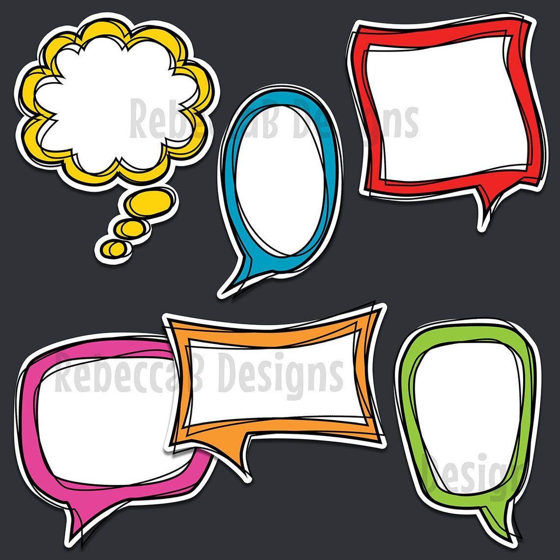 Speech Bubbles Clip Art: Colorful Text Box Frames (digital Download ...