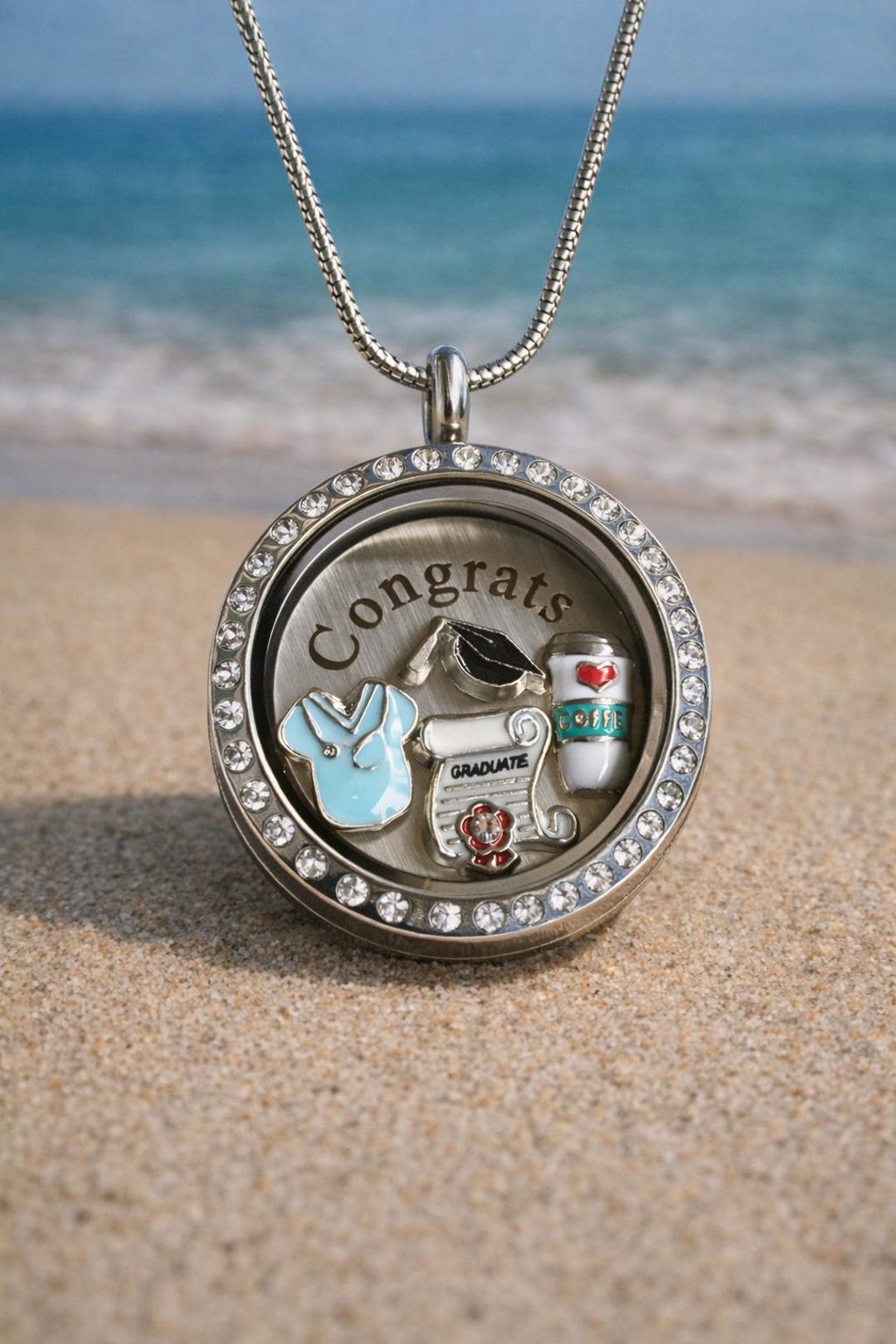 Nursing Graduation Floating Locket Necklace 30mm Stainless Steel Locket ...