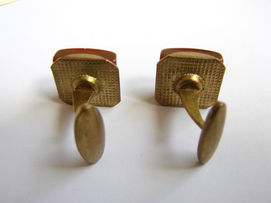 Vintage 60s Brass Cufflinks With Plastic Cabochons Square - Etsy