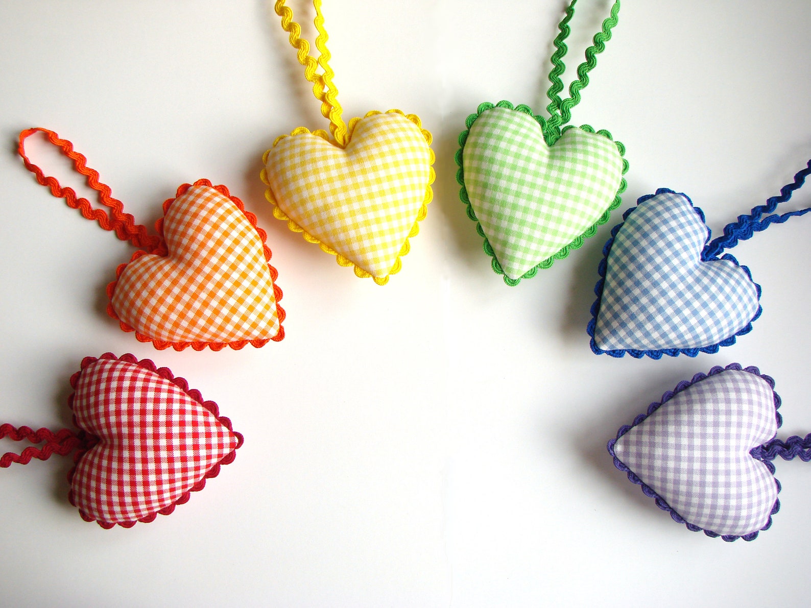 Gingham Fabric Hearts, 6 Pcs, Rainbow Color Choice, Christmas Tree ...