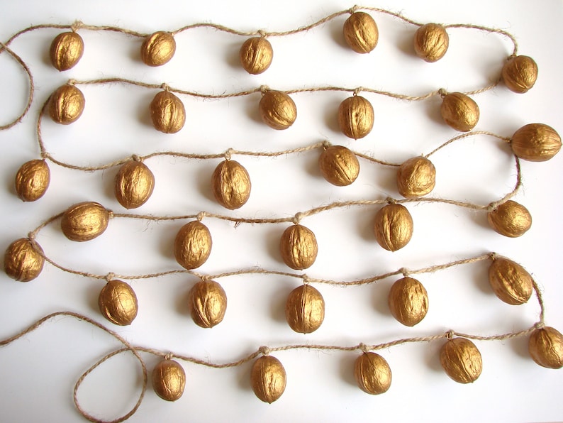 Golden Nuts Garland, Christmas Tree Ornament, Gold Walnuts, Wedding ...
