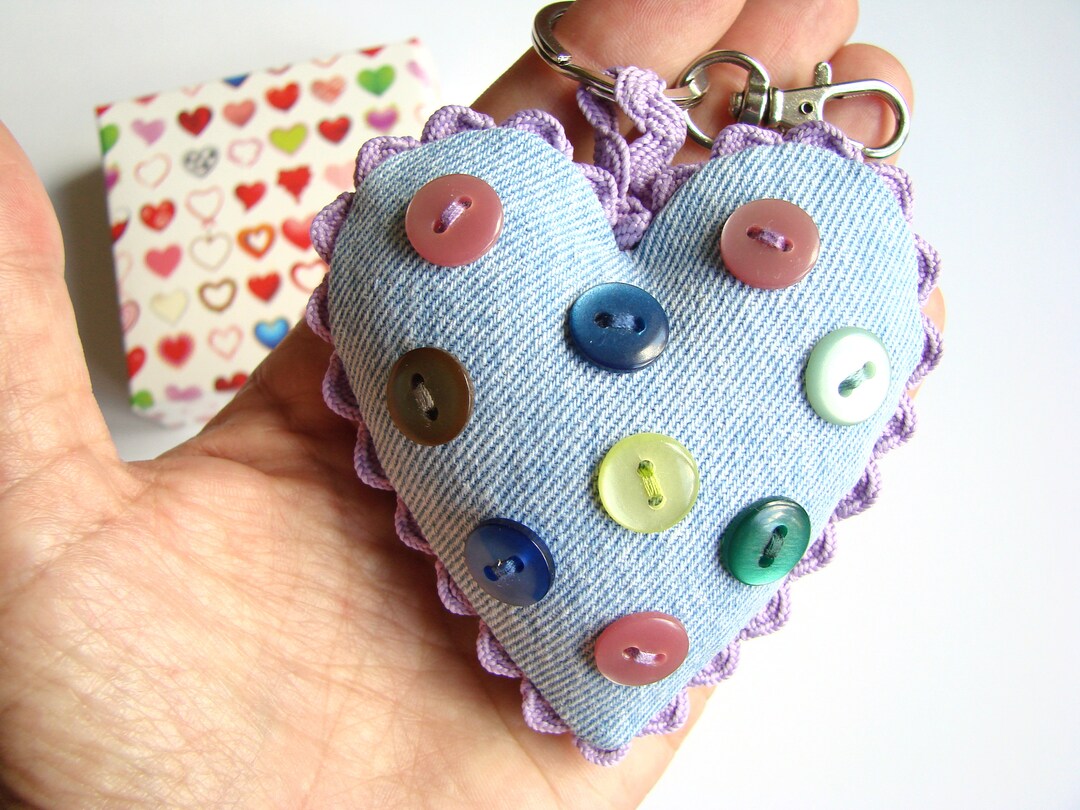 Denim Heart Keychain, Keyring, Key Fob, Key Chain, Valentine's Day Gift ...