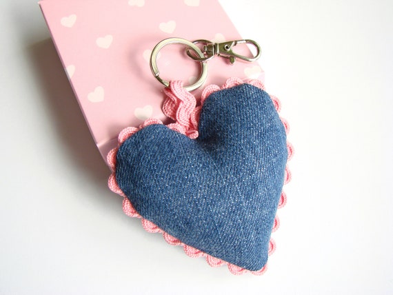 Denim Heart Keychain Key Fob Keyring Key Chain - Etsy