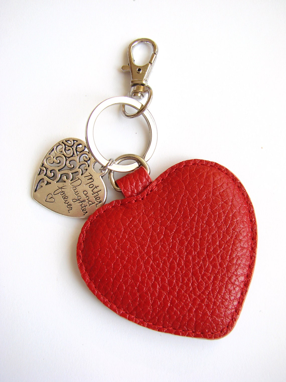 Leather Keychain Red Leather Heart Mother and Daughter - Etsy