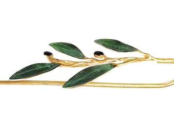 Greek Olive Branch Hairpin 'elia' Double Prong by Ilios, Greek Hairpin ...