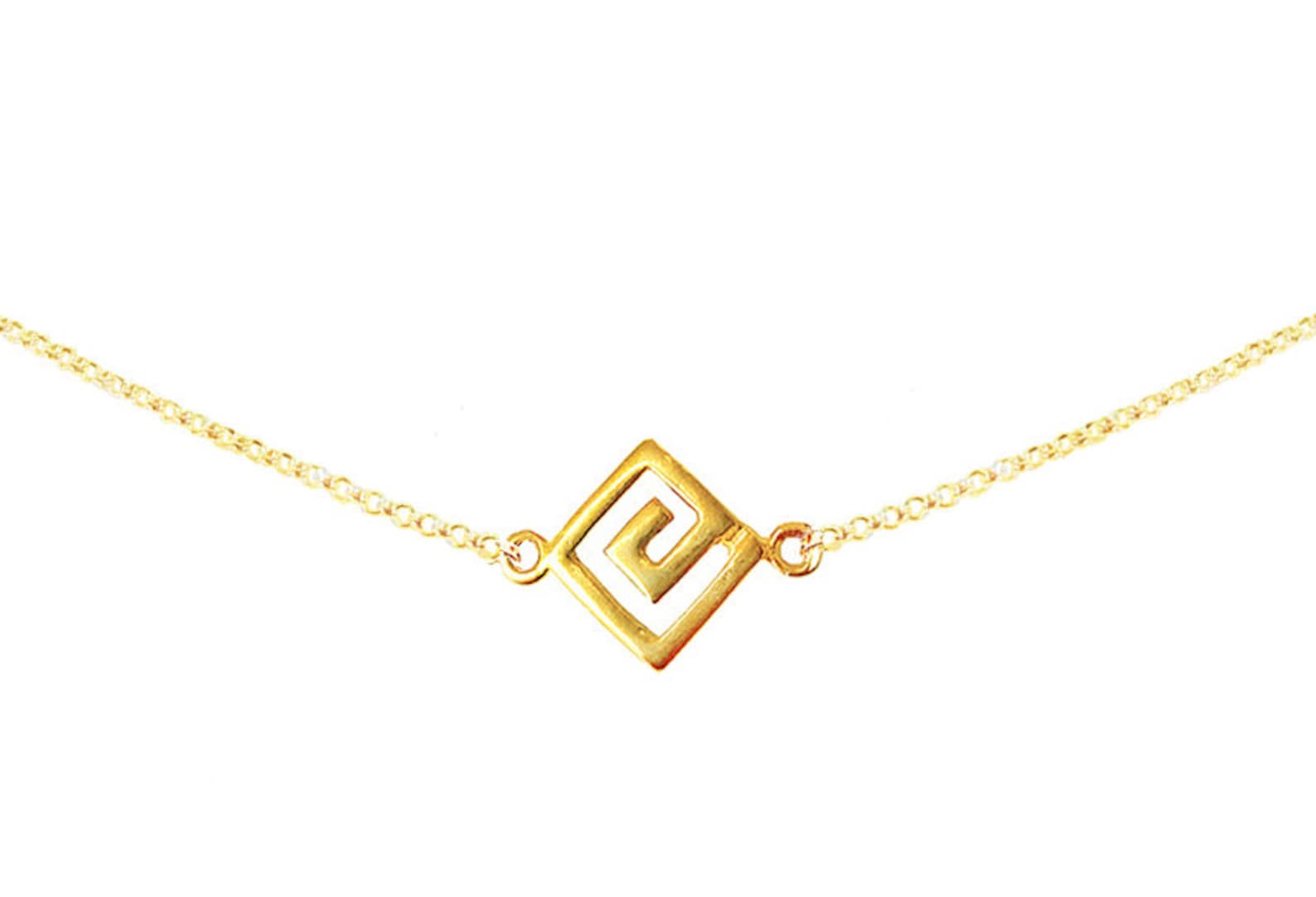 Greek Key Pendant Choker Meander by Ilios on 24K Gold Vermeil Chain or ...