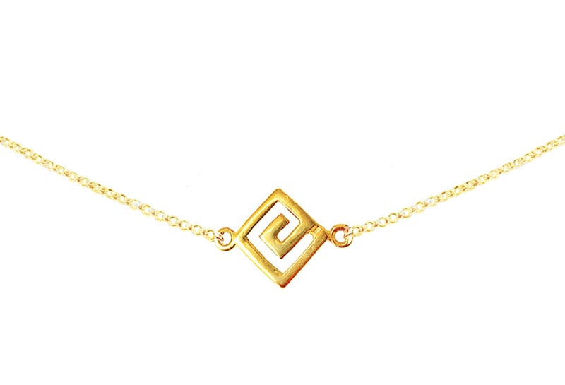 Greek Key Pendant Choker Meander by Ilios on 24K Gold Vermeil Chain or ...
