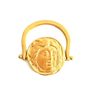 Greek Bronze Lyre Flip Ring With the Greek Sun God ‘helios’, Greek Ring ...