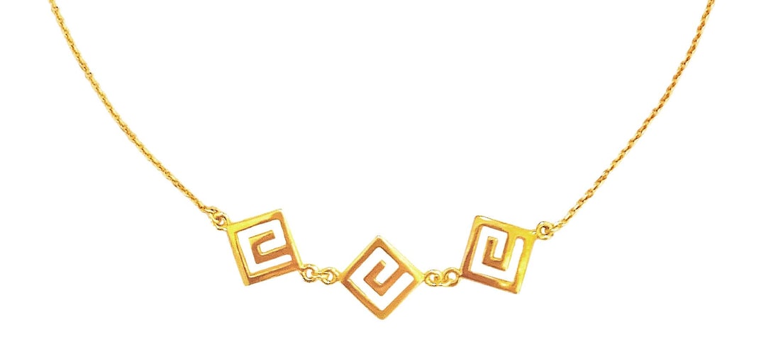 Greek Key Triple Pendant Choker Meander by Ilios in 24K Gold Vermeil or ...