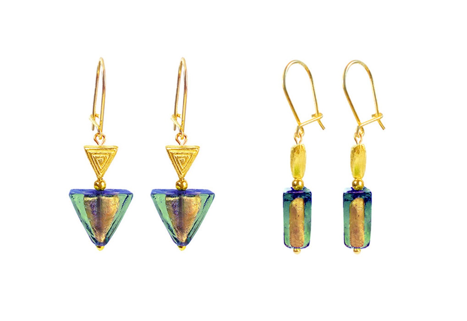 Greek Pyramid Earrings With Murano Glass gold Pyramid' by - Etsy