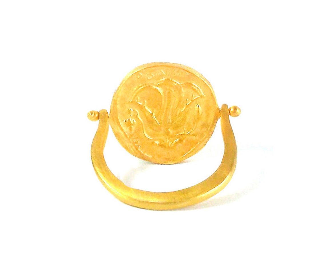 Greek Bronze Lyre Flip Ring With the Greek Sun God ‘helios’, Greek Ring ...