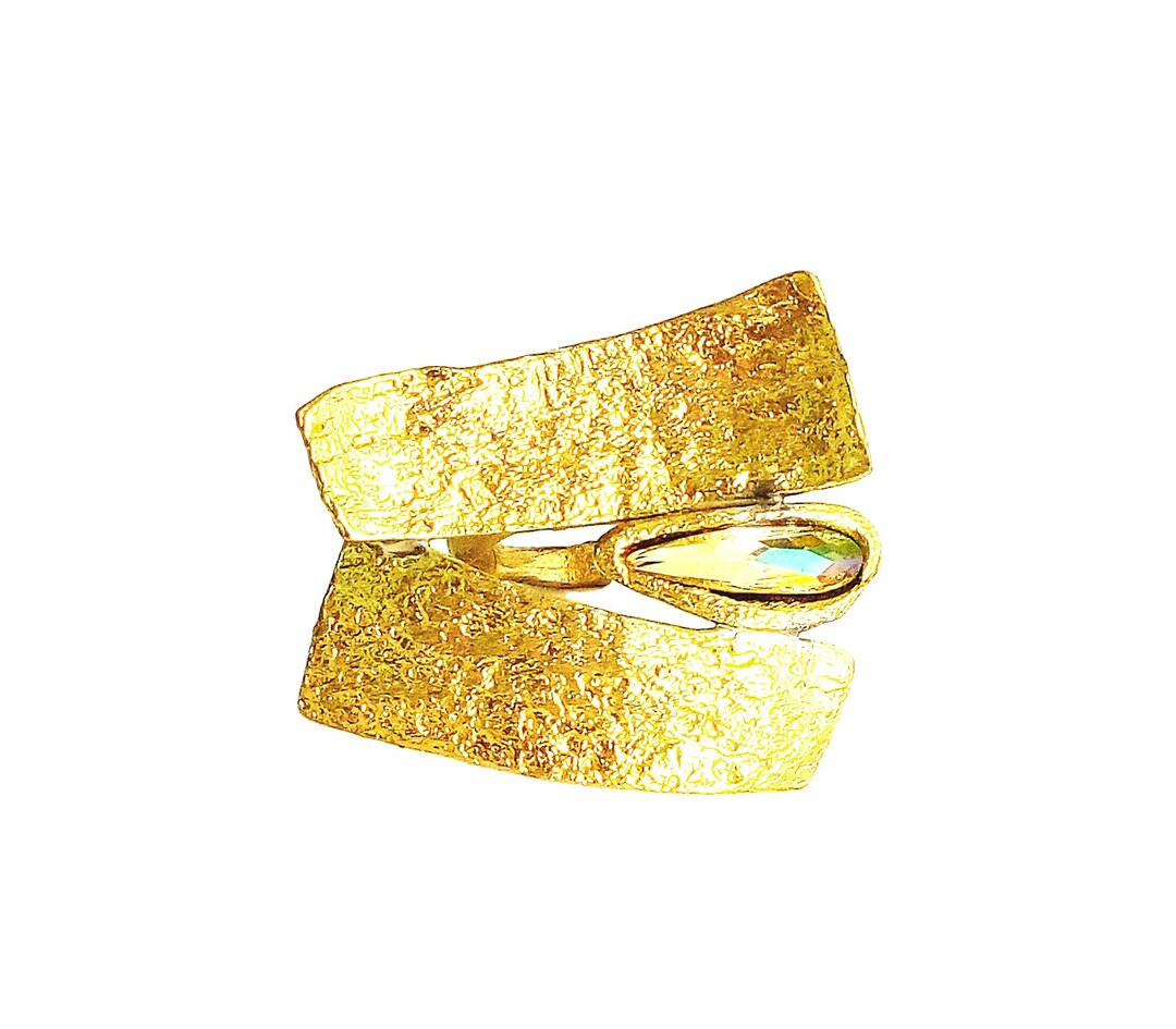 Greek Bronze Ring Handmade With Gold Swarovski Crystal, Greek Ring ...