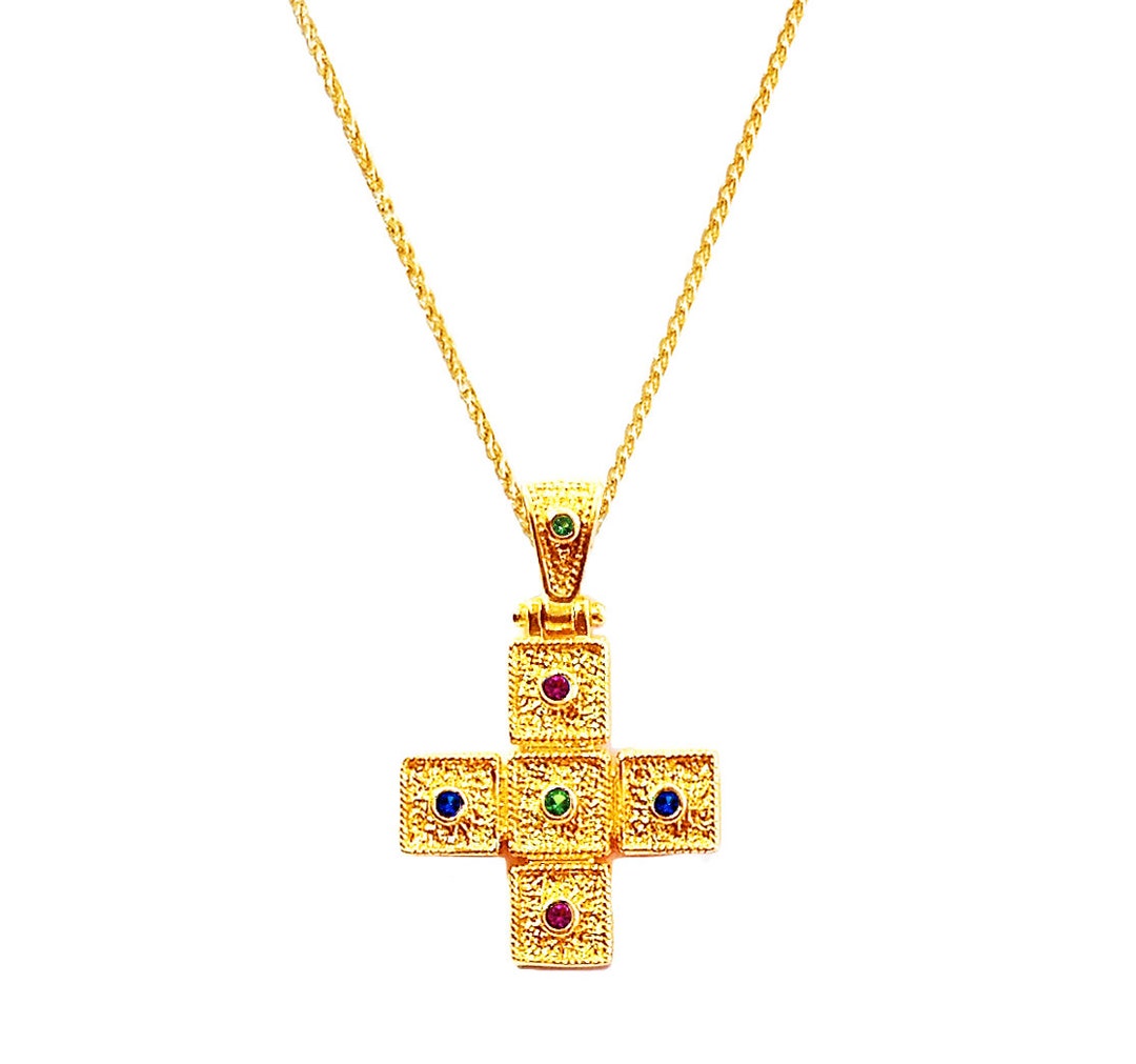 Greek Byzantine Cross With Crystals on Matching Chain by - Etsy
