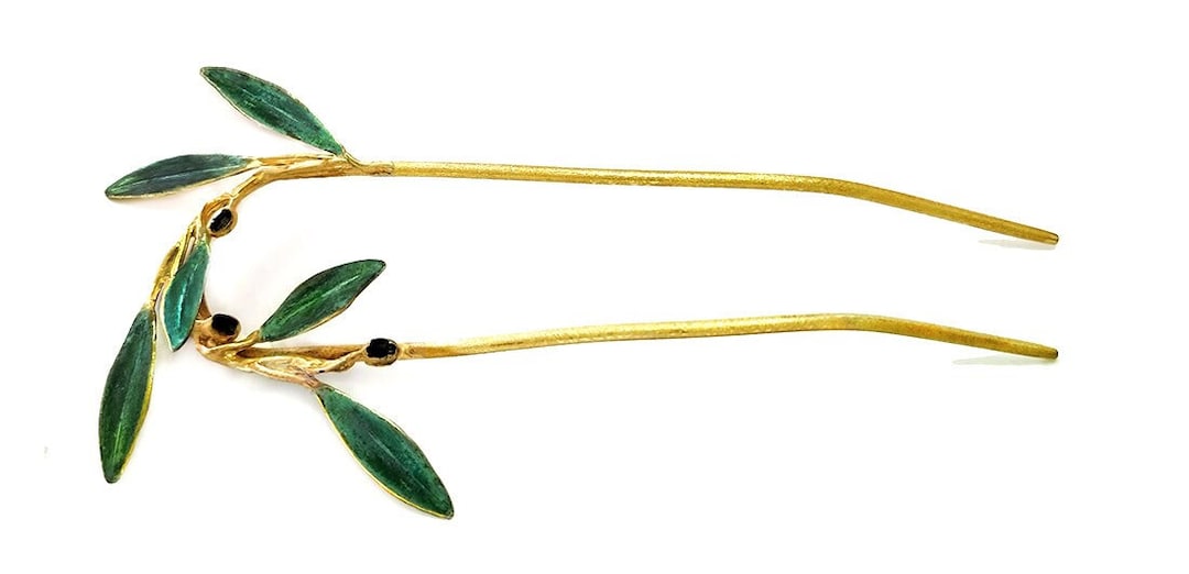 Greek Olive Branch Hairpin 'elia' Double Prong by Ilios, Greek Hairpin ...