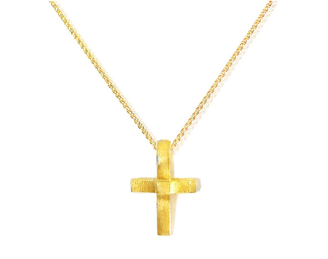 Small Gold Cross Necklace in Matte 24K Gold Vermeil by Ilios Handmade ...