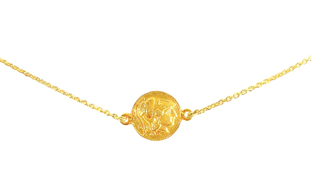 Ancient Greek Pendant Choker With Greek Goddess Athena 13mm in 24K Gold ...
