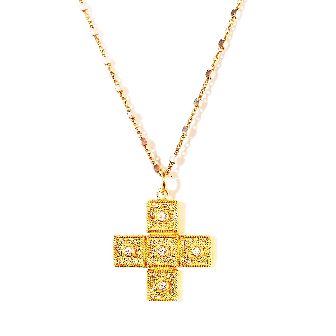 Greek Byzantine Cross With Clear Crystals on Matching Chain by Ilios ...