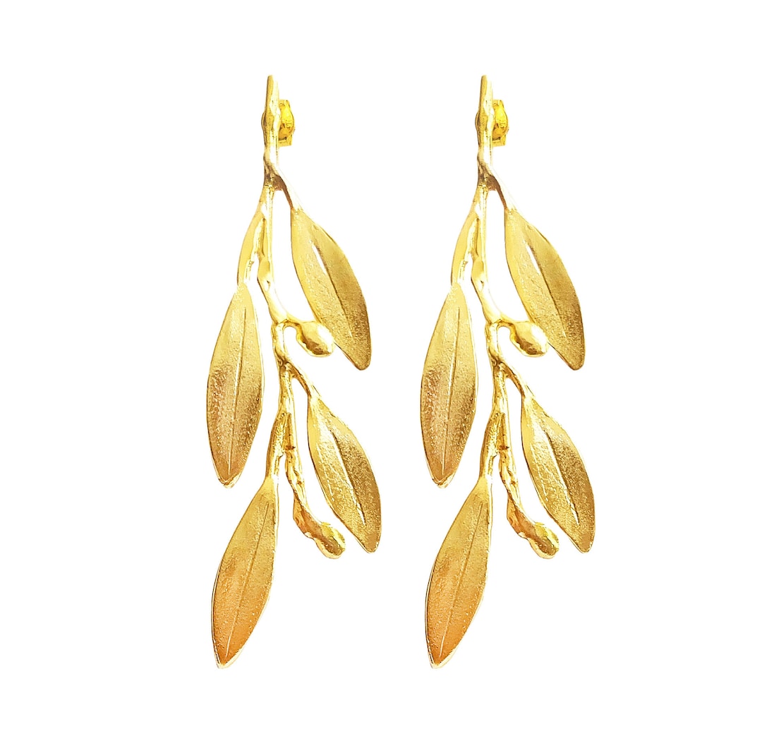 Greek Gold Olive Branch Earrings Elia by Ilios, Greek Jewelry, Greek ...