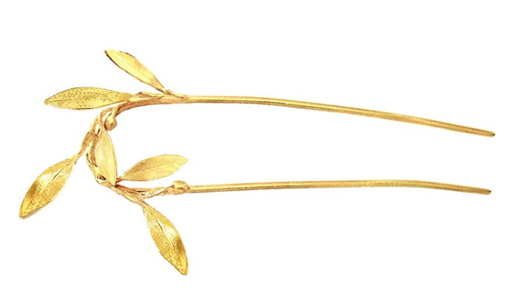 Greek Gold Olive Branch Hairpin 'elia' Double Prong by Ilios, Greek ...