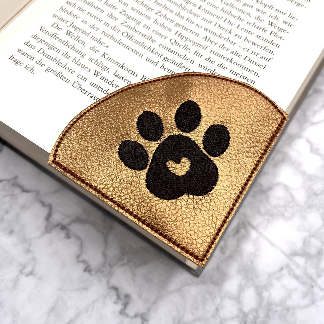 Bookmark | Reading Corner | Faux Leather | Embroidered | Bookworm | Paw ...