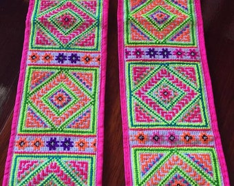 PAIR VINTAGE Hmong Textile Hand Stitch Embroidery Hmong Tapestry Ethnic ...