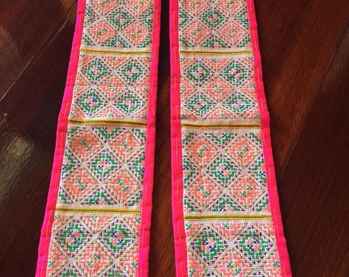 PAIR VINTAGE Hmong Textile Hand Stitch Embroidery Hmong Tapestry Ethnic ...