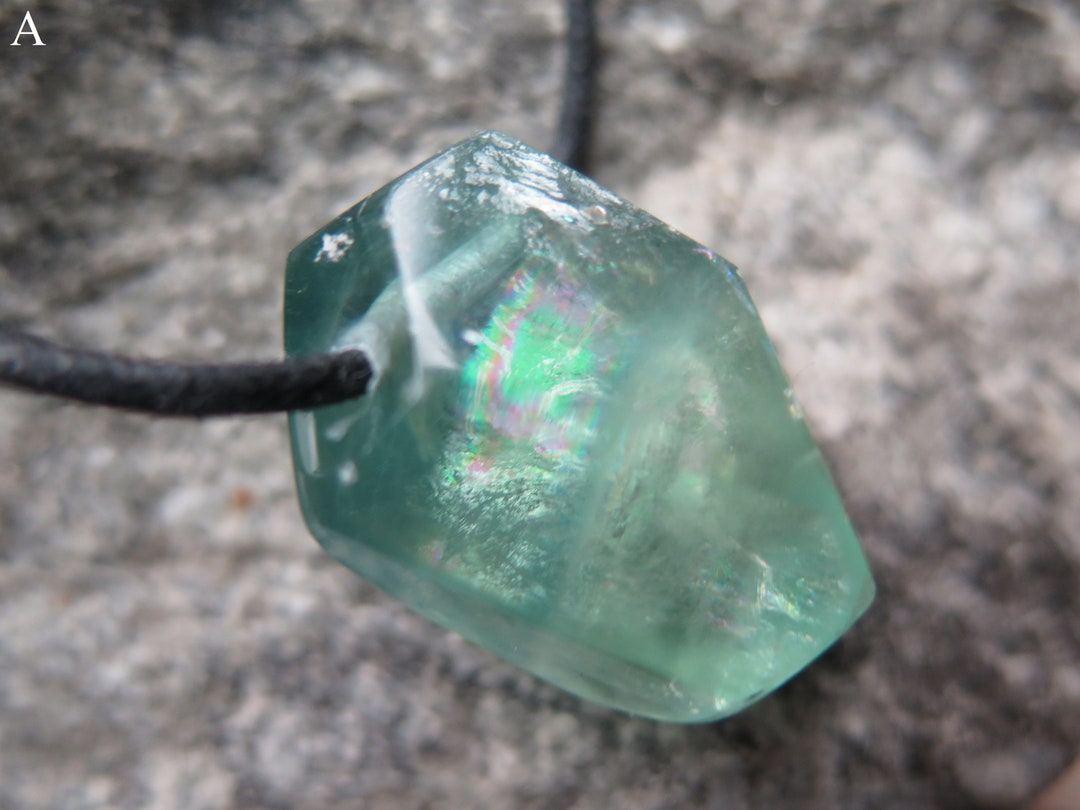 Large Green Fluorit Pendant With Side Drilling Incl. Black - Etsy