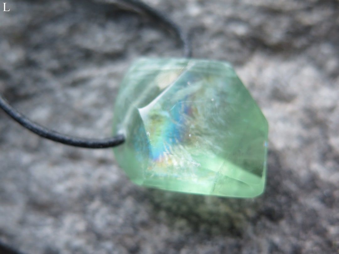 Large Green Fluorit Pendant With Side Drilling Incl. Black Cotton Cord ...