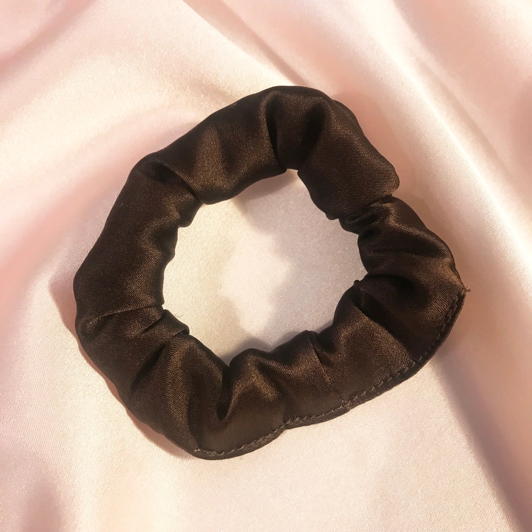 Espresso Brown Real Silk Satin Mini Hair Scrunchie- Sewn in the UK - Etsy