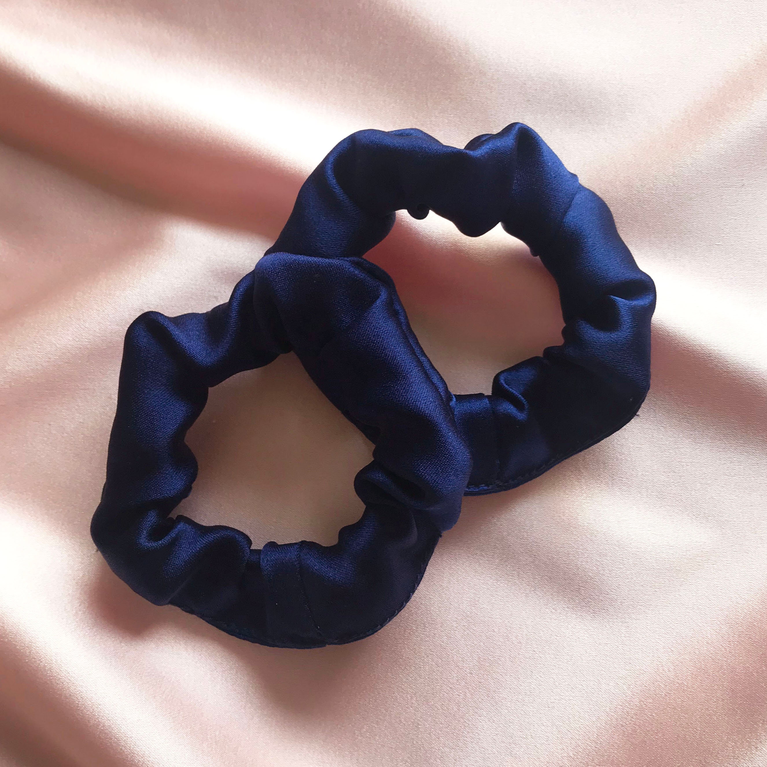 French Navy Blue Real Silk Satin Mini Hair Scrunchie- Sewn in the UK - Etsy