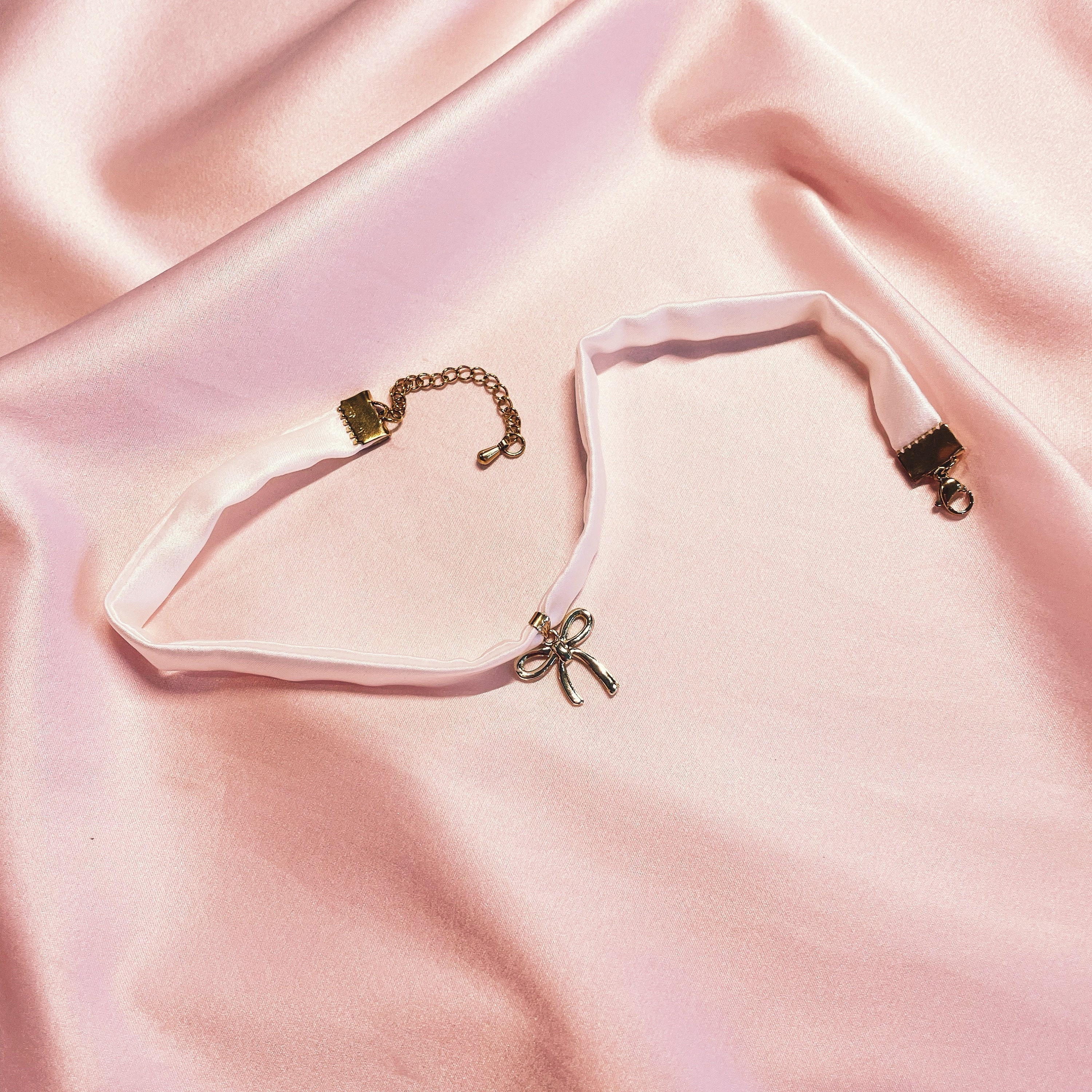 Shell Pink Bobbie Bow Charm Stretch Mulberry Silk Choker Necklace- Sewn ...