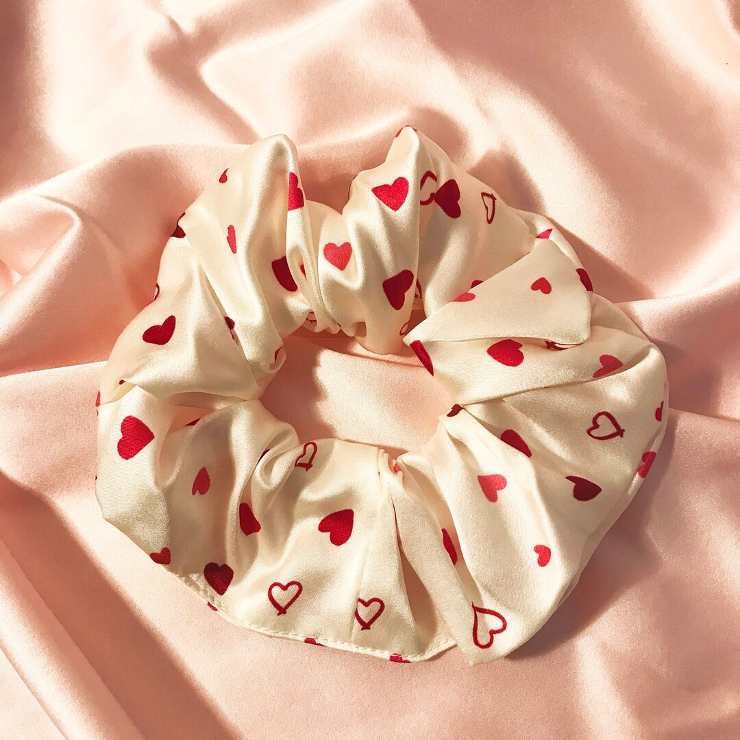 Heart Print Real Silk Super Scrunchie- Sewn in the UK - Etsy