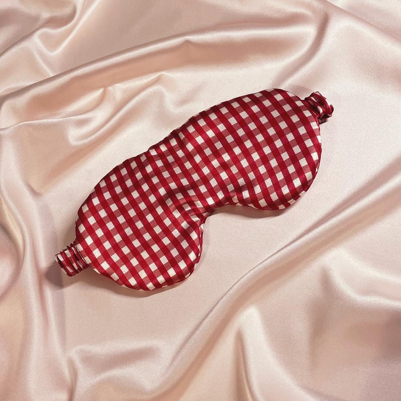 Large Mulberry Silk Eye Mask- Red Gingham Print Sleep Mask Sewn in the ...