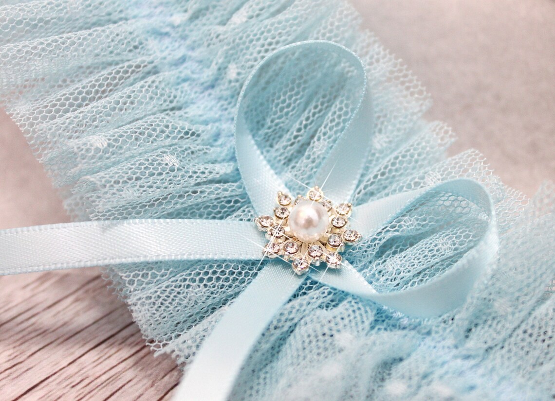 Blue tulle garter something blue for bride something blue | Etsy