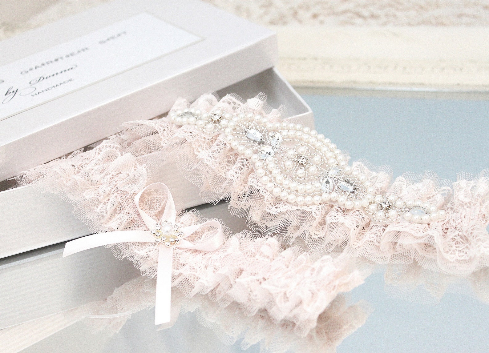 Blush Pink Lace Garter Set Blush Pink Tulle Garter Set Blush | Etsy