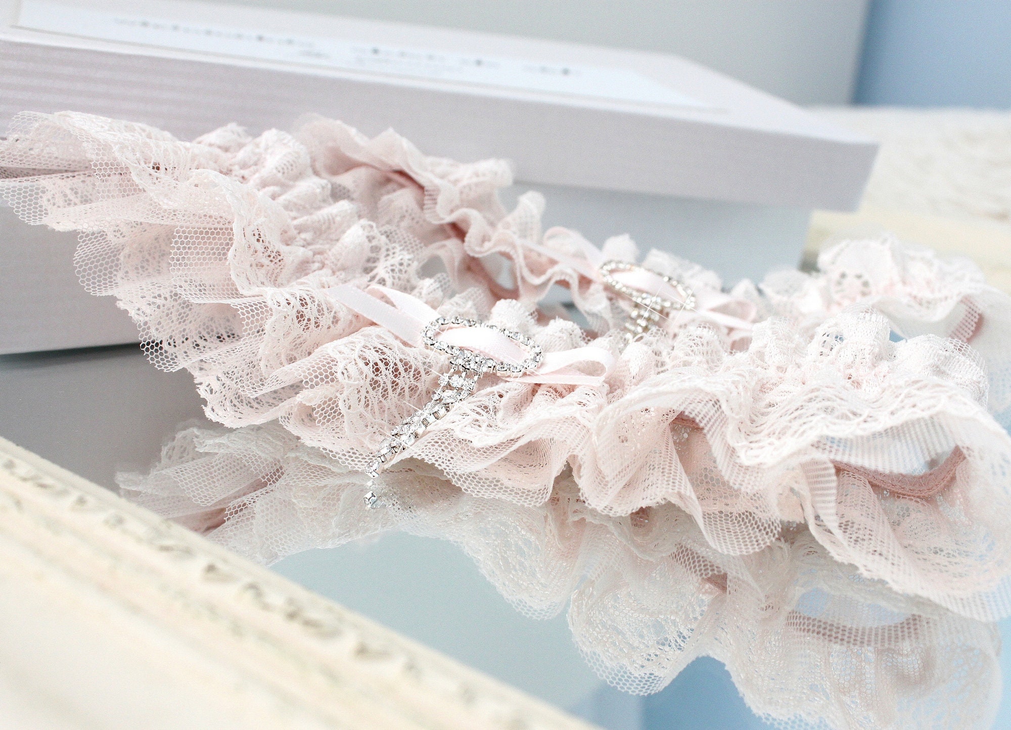 Blush Pink Lace Garter Set, Blush Pink Tulle Garter Set, Blush Pink ...